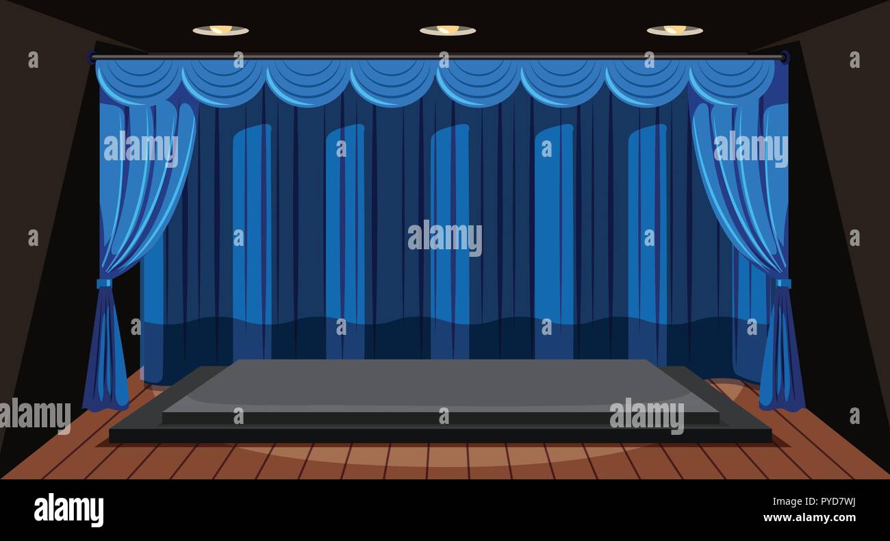 An empty stage with blue curtain illustration Stock Vector Image & Art ...
