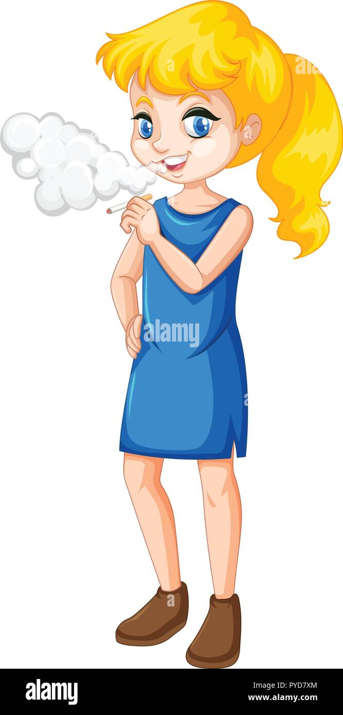 A teenage girl smoking on white background illustration Stock Vector ...