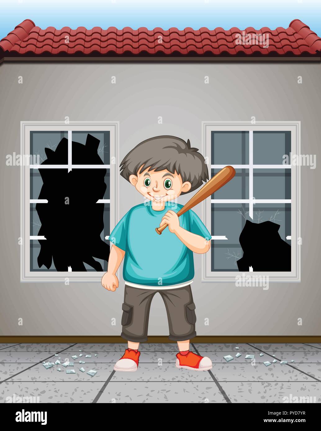 Bad kid hit the window glass illustration Stock Vector Image & Art - Alamy