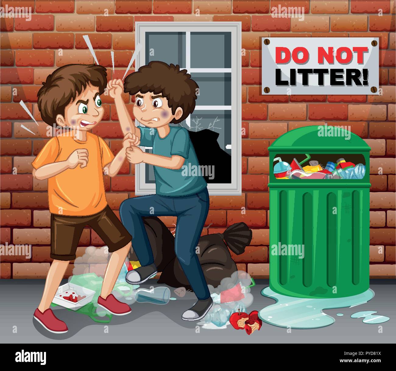 Street teen fighting next trash illustration Stock Vector Image & Art ...