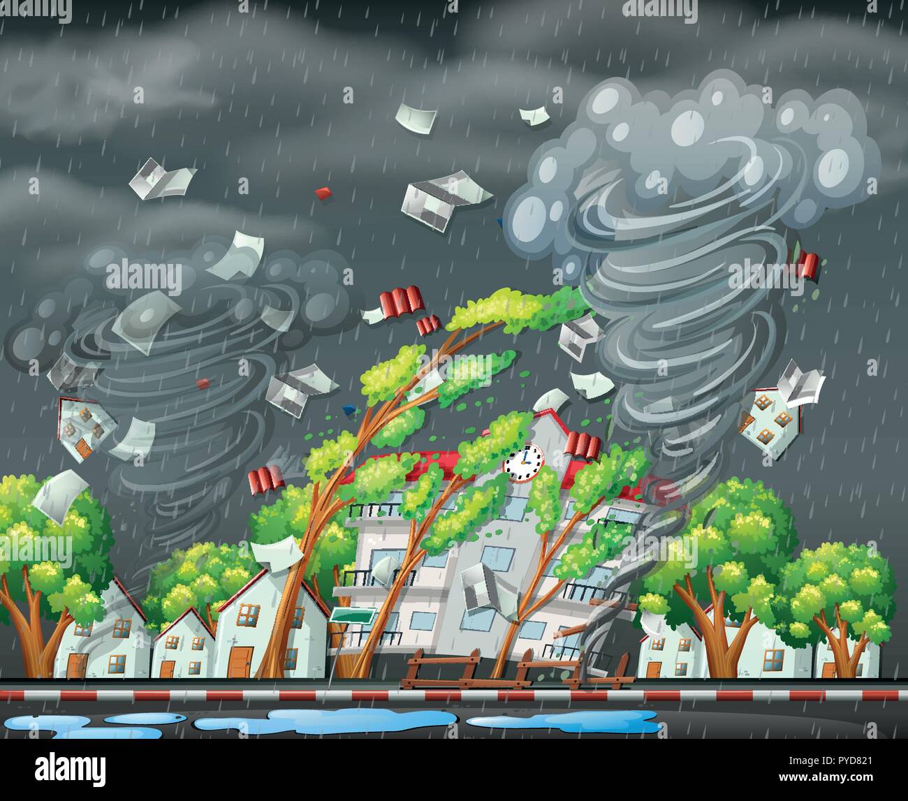 Destructive tornado city scene illustration Stock Vector Image & Art ...