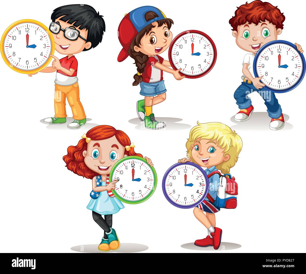 Children holding clock on white background illustration Stock Vector ...