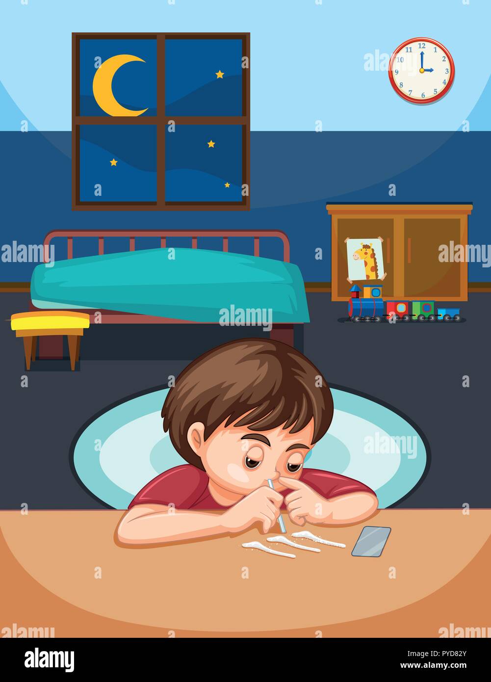 A boy snort cocaine in bedroom illustration Stock Vector Image & Art ...
