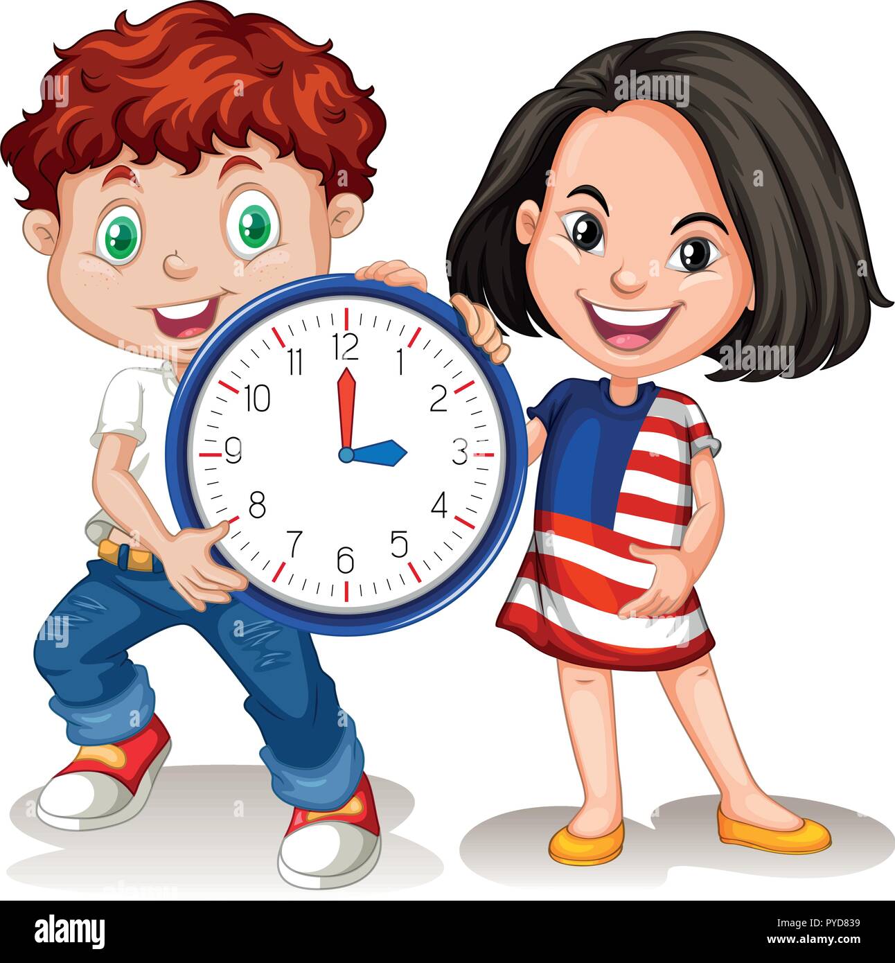 Boy and girl holding clock illustration Stock Vector Image & Art - Alamy