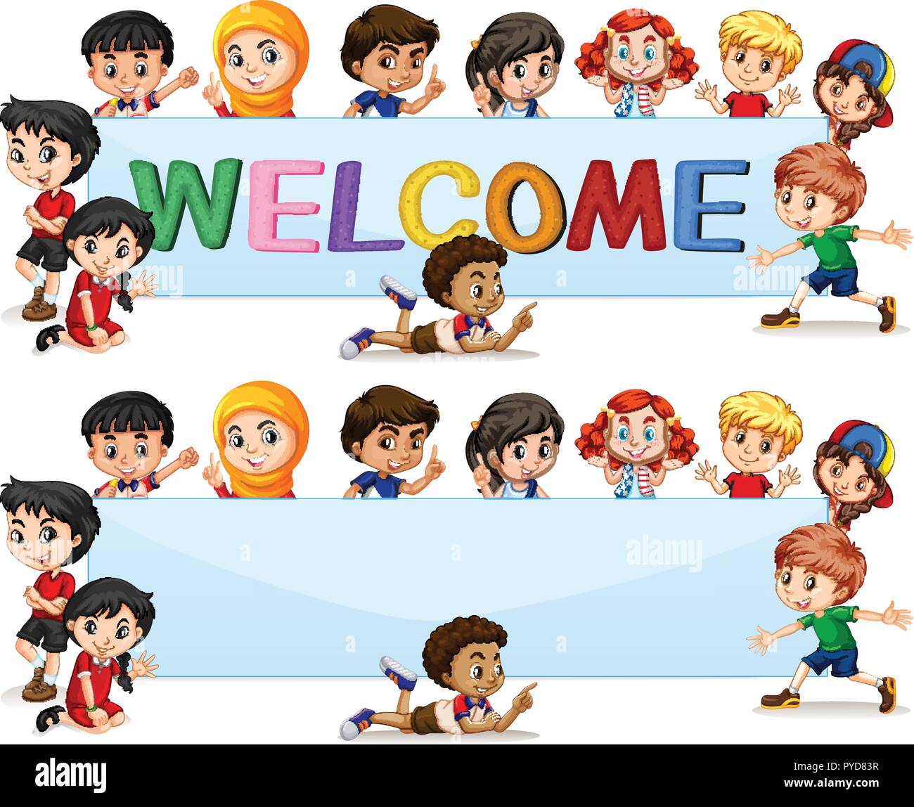 International kids on welcome banner illustration Stock Vector Image ...
