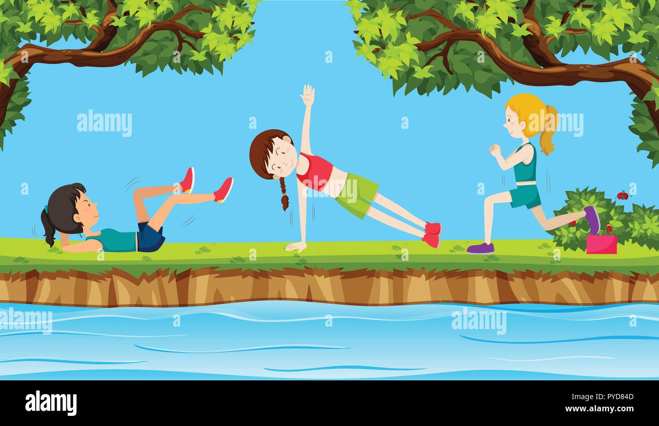 Young woman exercise in nature illustration Stock Vector Image & Art ...