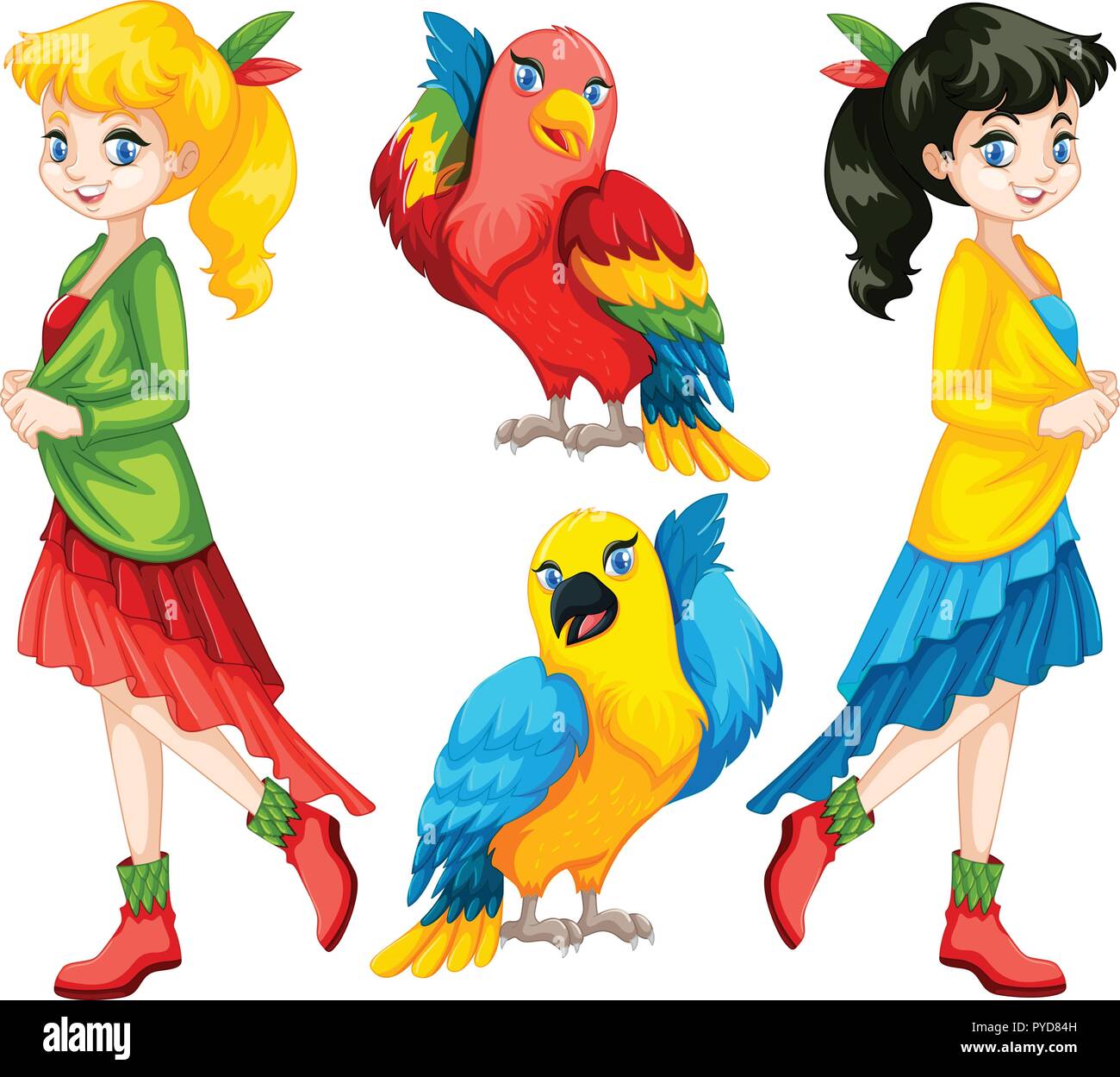 Colorful people and birds illustration Stock Vector Image & Art - Alamy