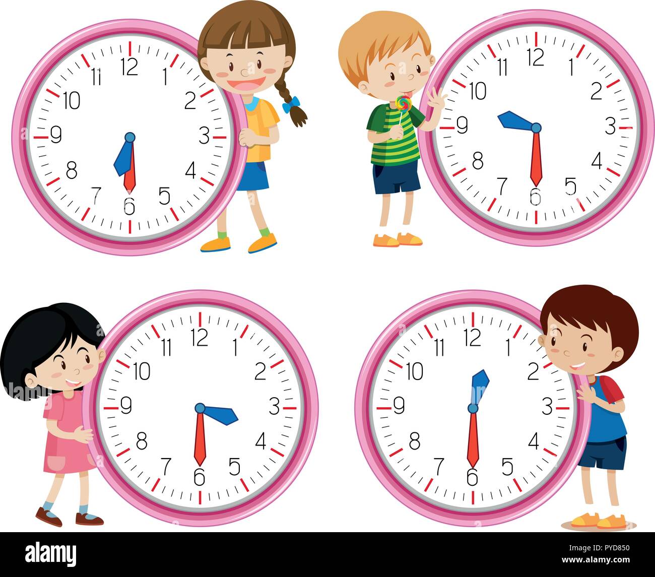 Children holding clock on white background illustration Stock Vector ...