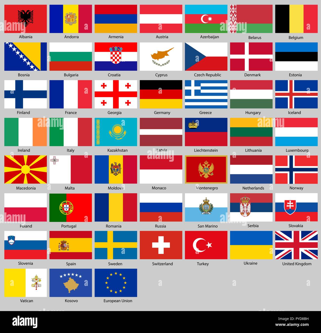 Vector illustration of different countries flags set. All flags Europe ...