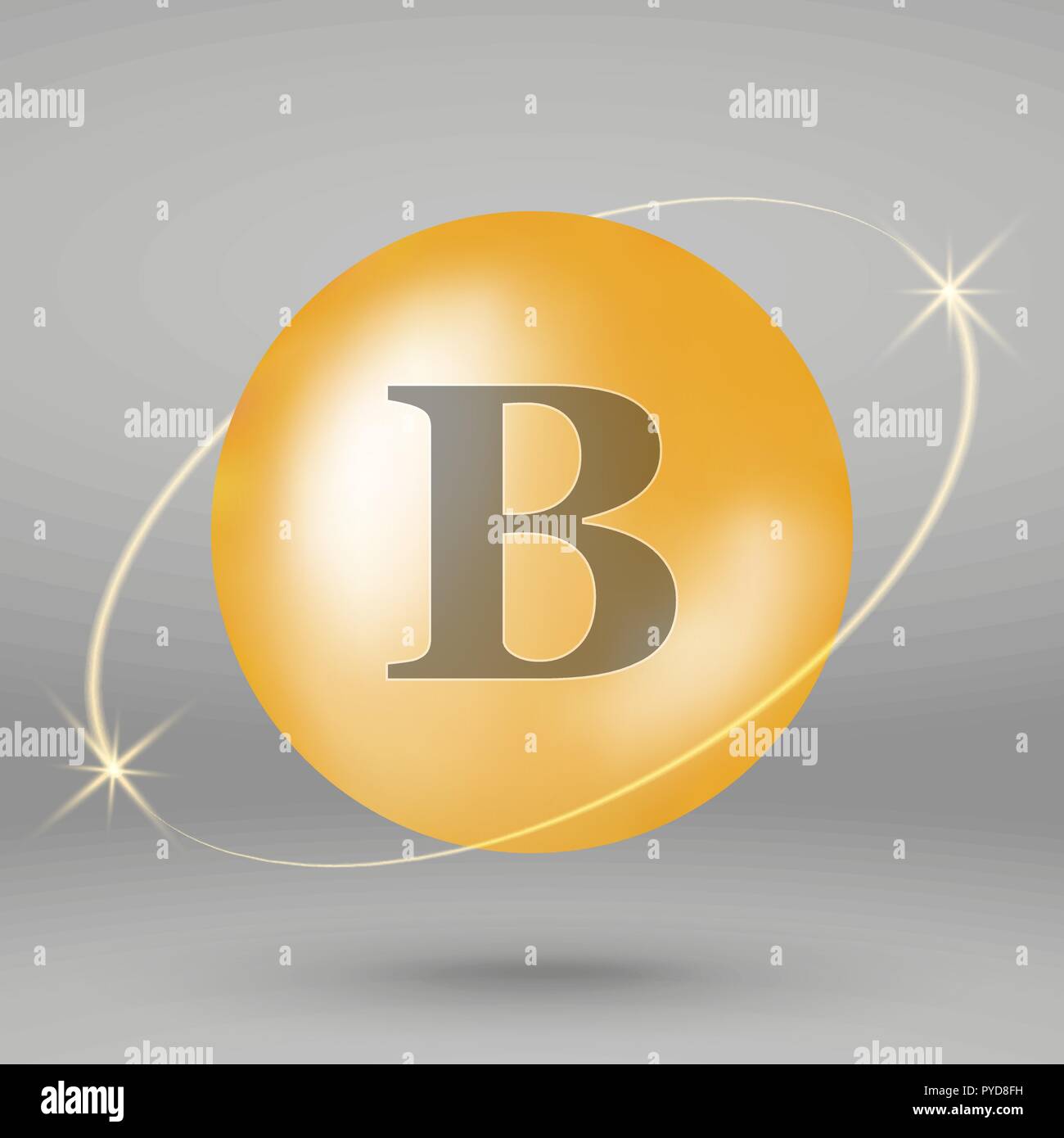 Vitamin B gold icon. drop pill capsule. Vitamin complex design Stock ...