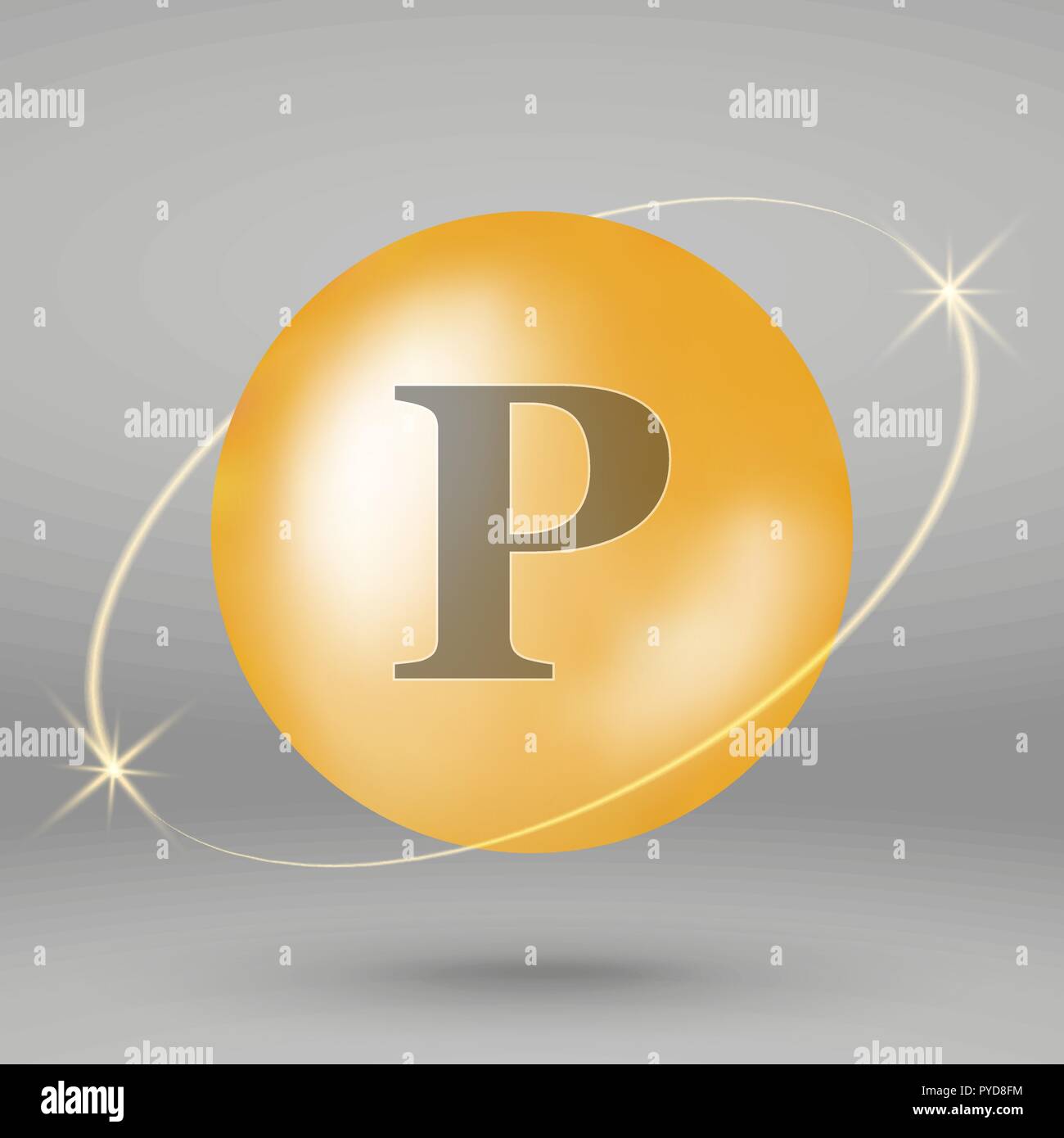 Vitamin P gold icon. drop pill capsule. Vitamin complex design Stock ...