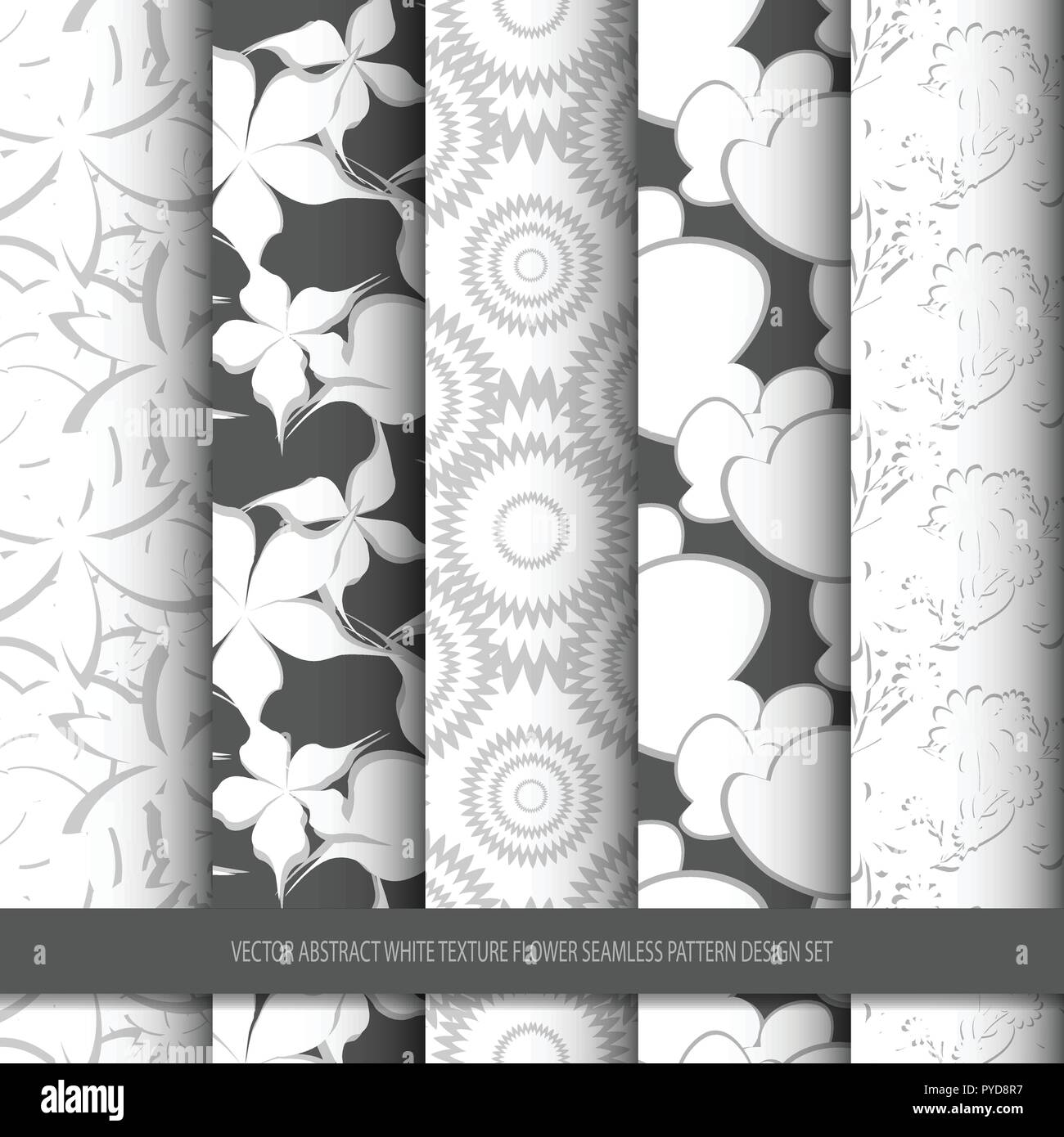 Vector abstract white texture flower seamless pattern design set ...