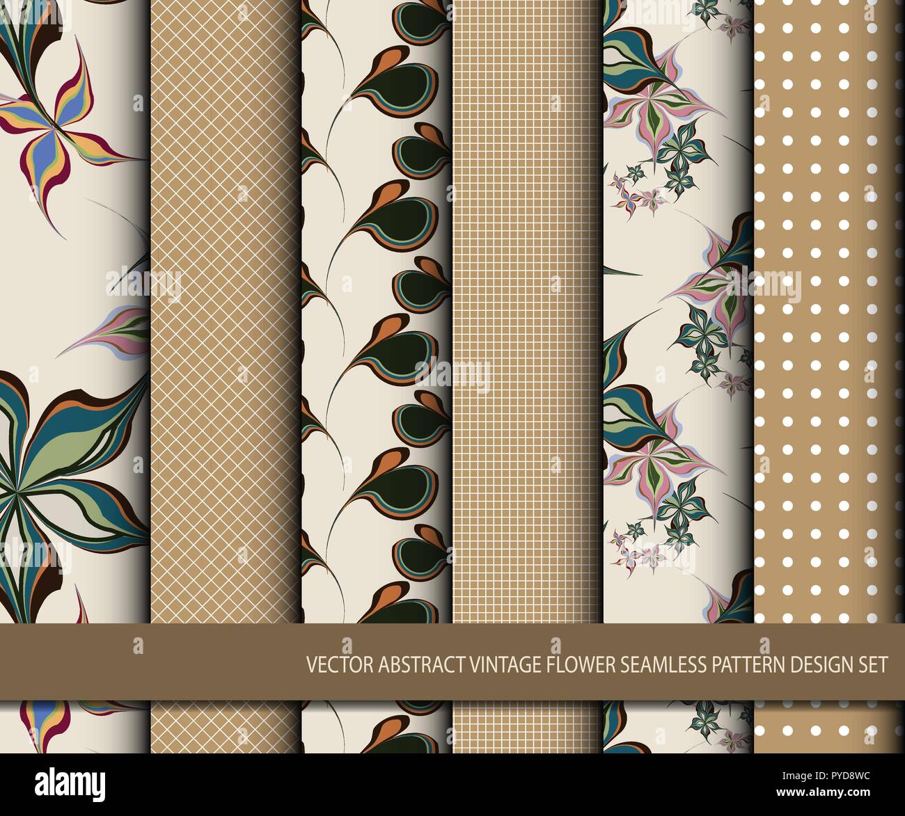 Vector Abstract Vintage Flower Seamless Pattern Design Set Inclusive