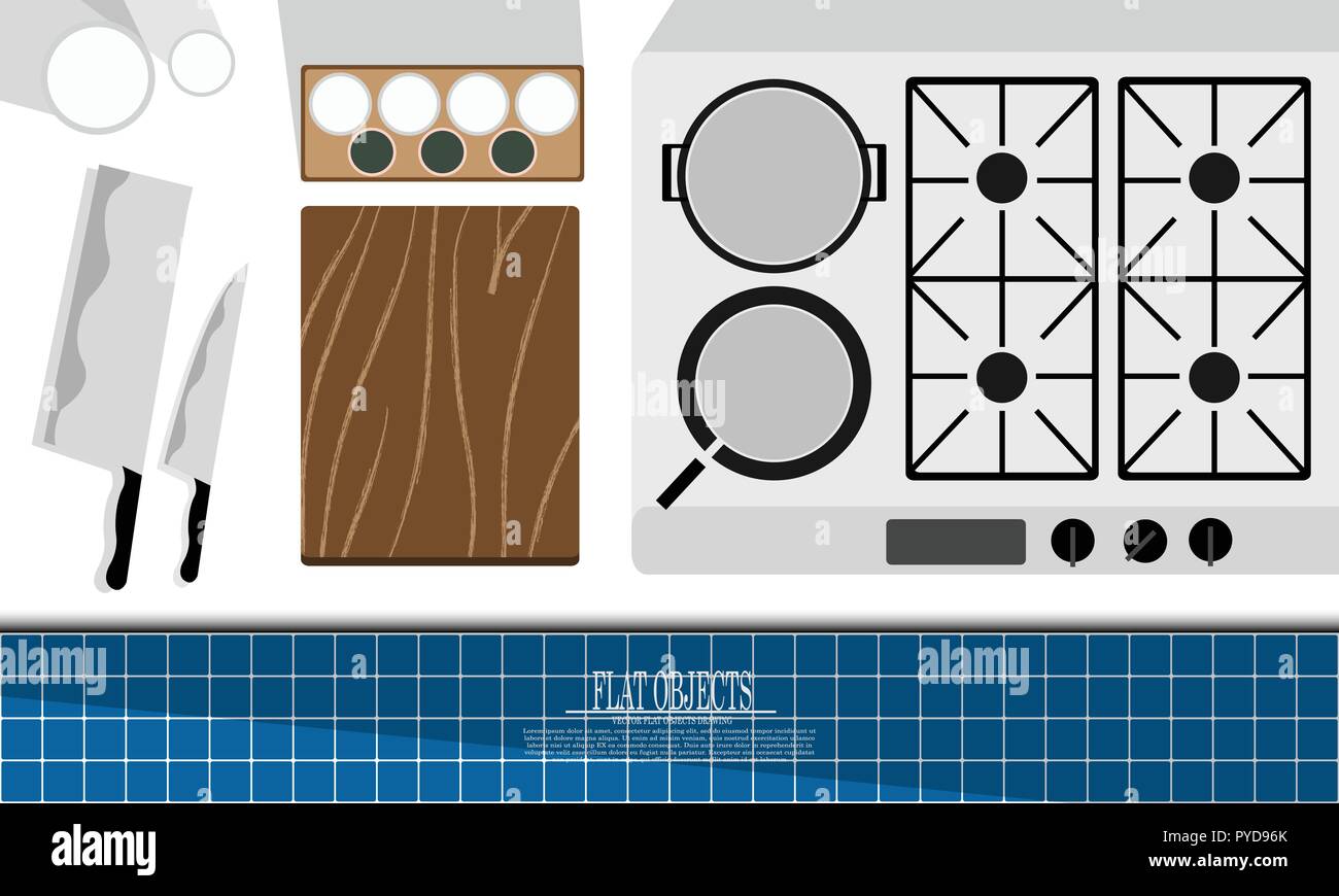 Flat object design set, chef profession kitchen equipment Stock Vector ...