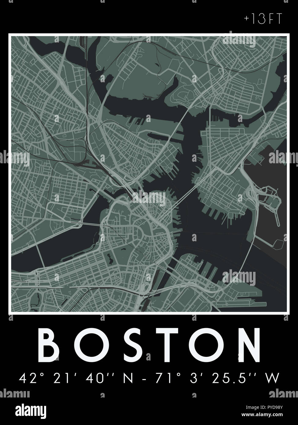 Boston map black hi-res stock photography and images - Alamy
