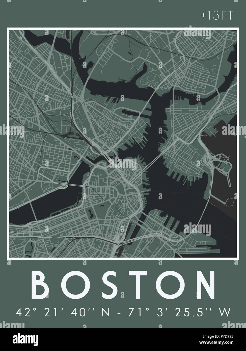 Boston map black hi-res stock photography and images - Alamy