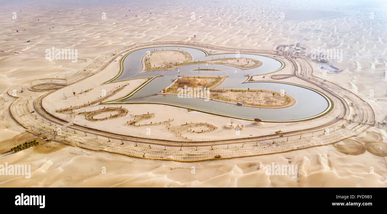 aerial view of Al Qudra Lakes in a desert near Dubai Stock Photo - Alamy