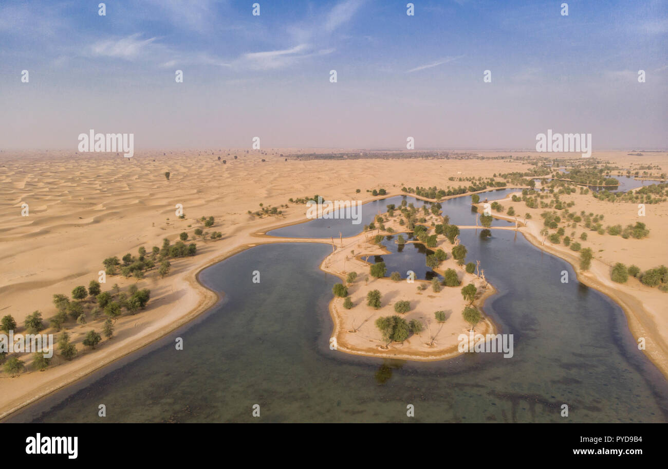 aerial view of Al Qudra Lakes in a desert near Dubai Stock Photo - Alamy