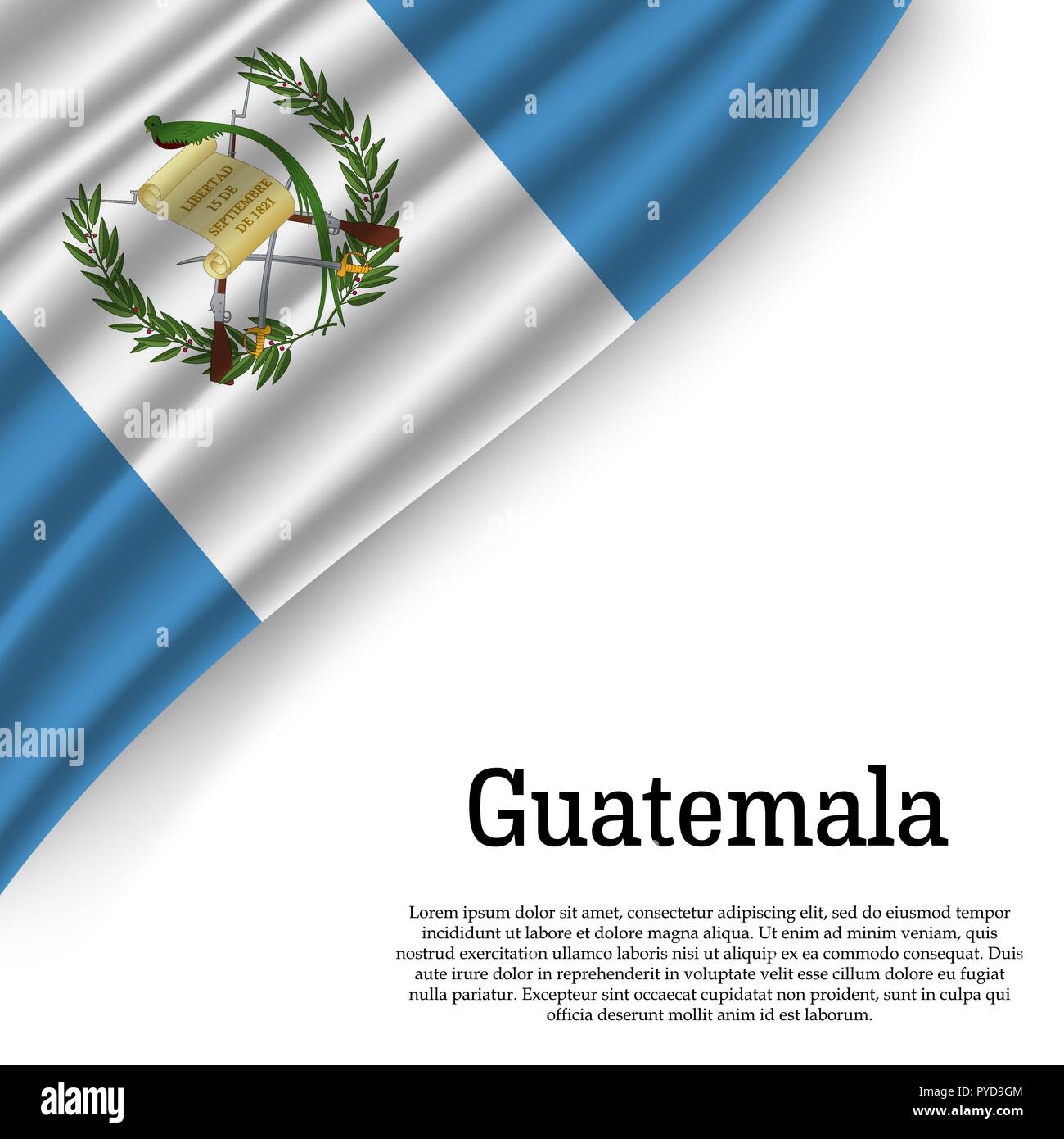 waving flag of Guatemala on white background. Template for independence ...
