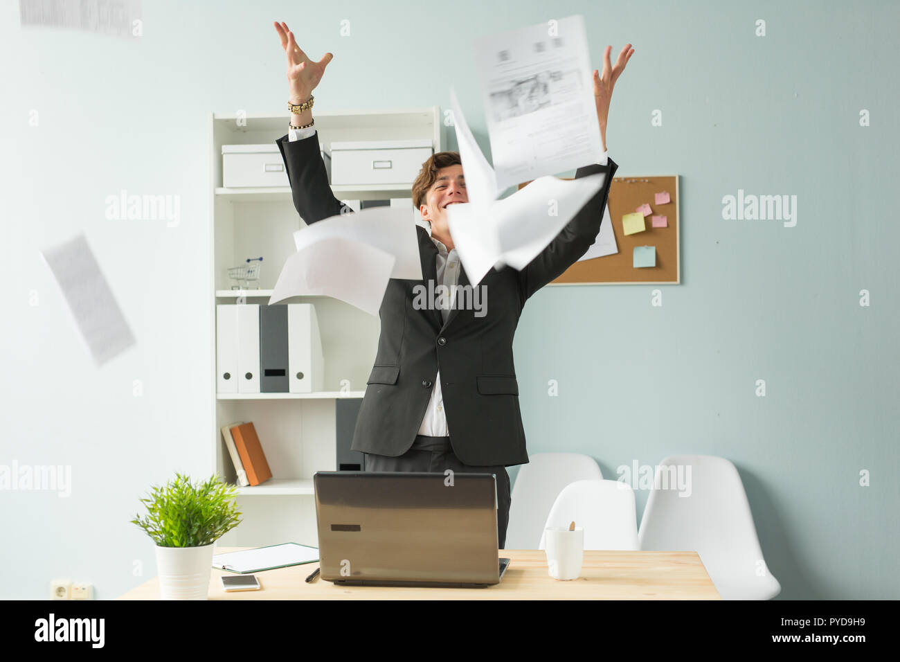 Business people, joke and fun concept - happy funny businessman ...