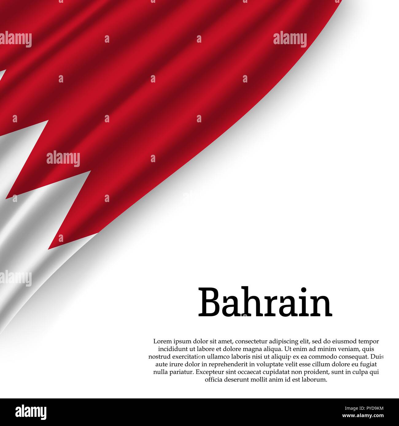 waving flag of Bahrain on white background. Template for independence ...