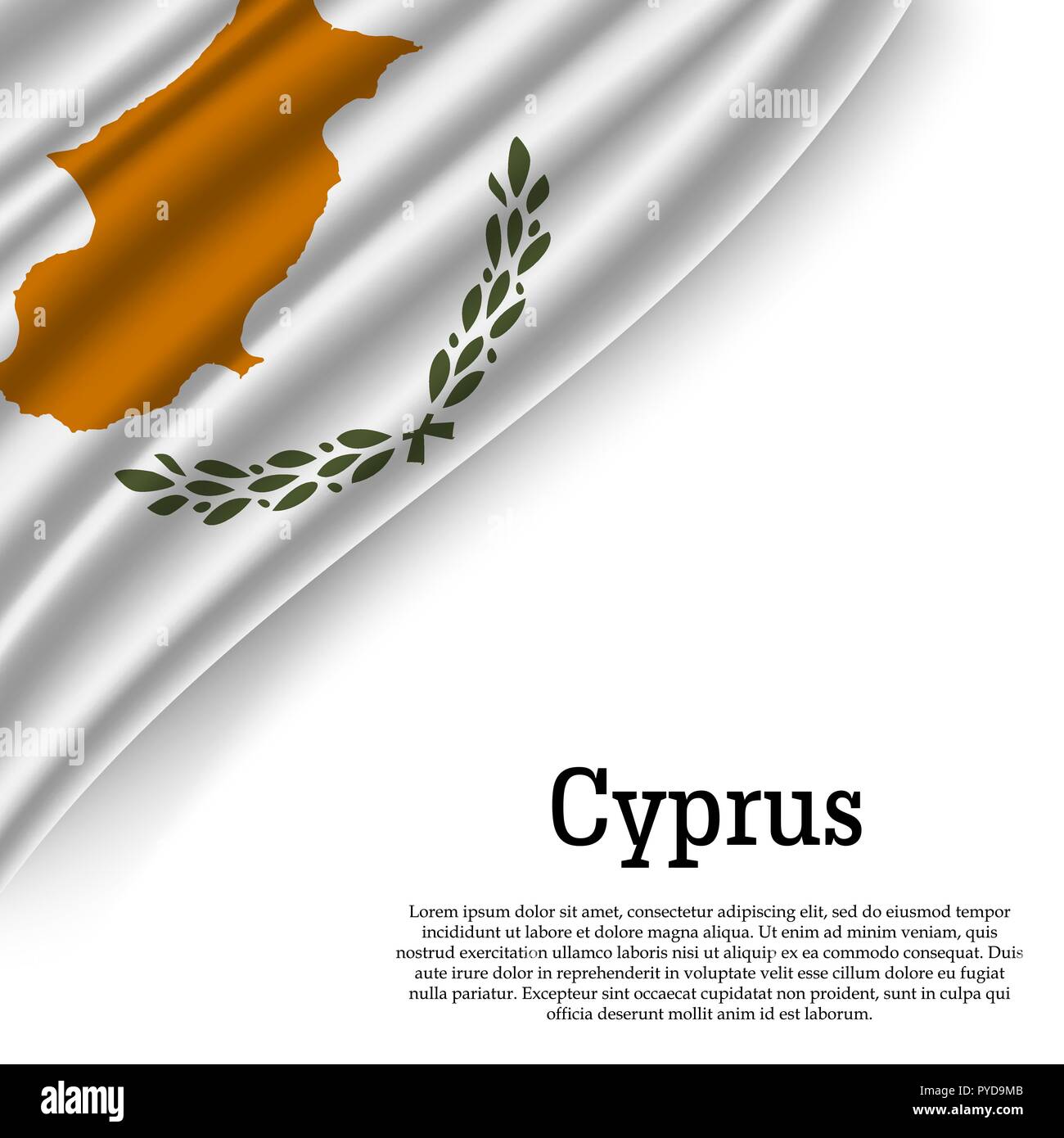 waving flag of Cyprus on white background. Template for independence ...
