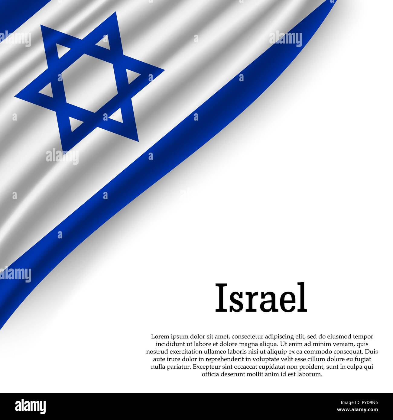 waving flag of Israel on white background. Template for independence ...