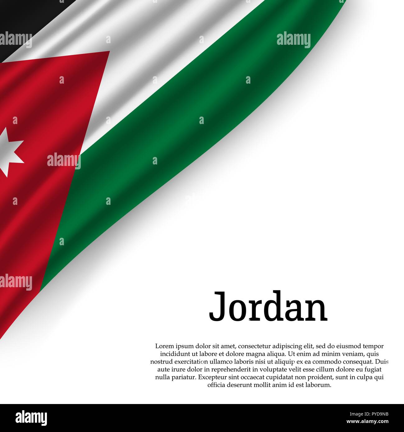 waving flag of Jordan on white background. Template for independence ...