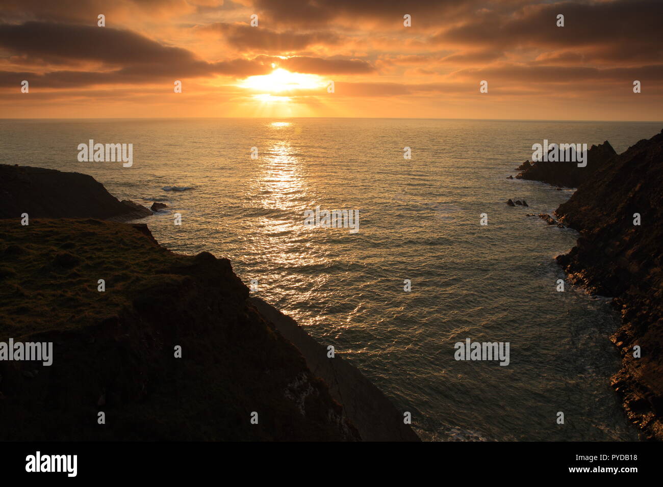 Sunset around Hartland Quay coast, North Devon, England, UK Stock Photo ...