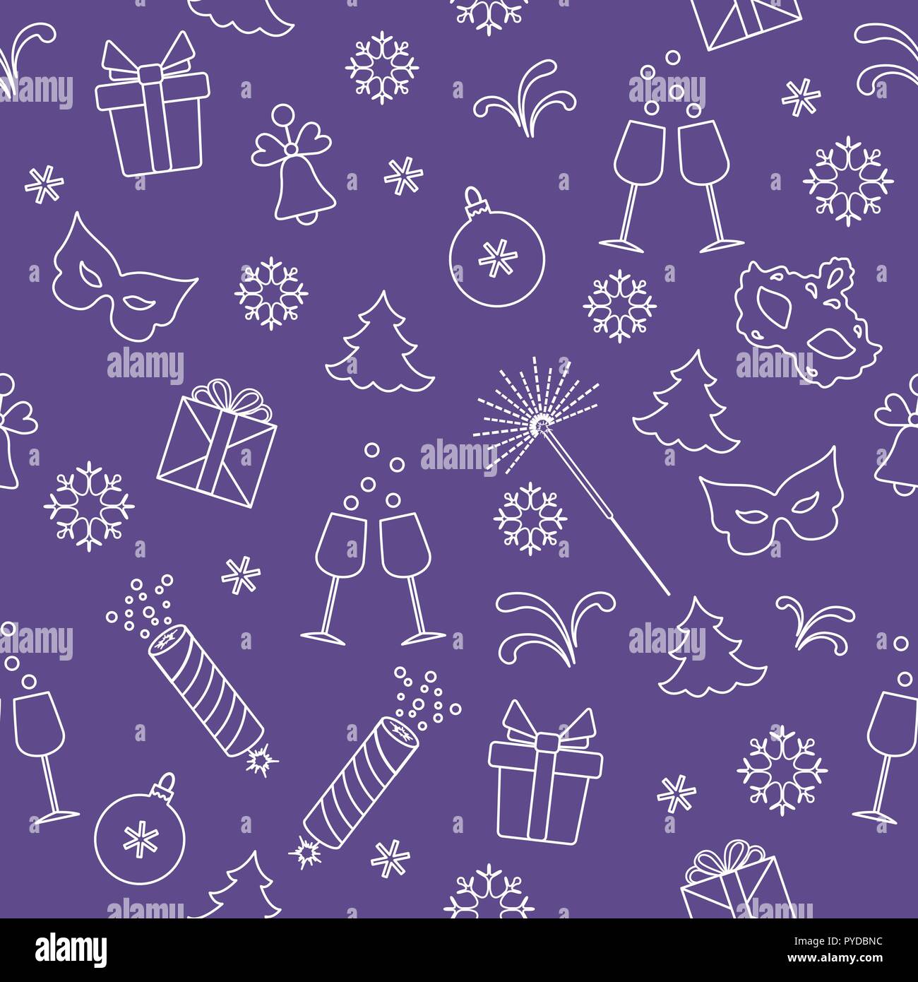 Seamless pattern with new year symbols. Gifts, firecrackers, fireworks ...