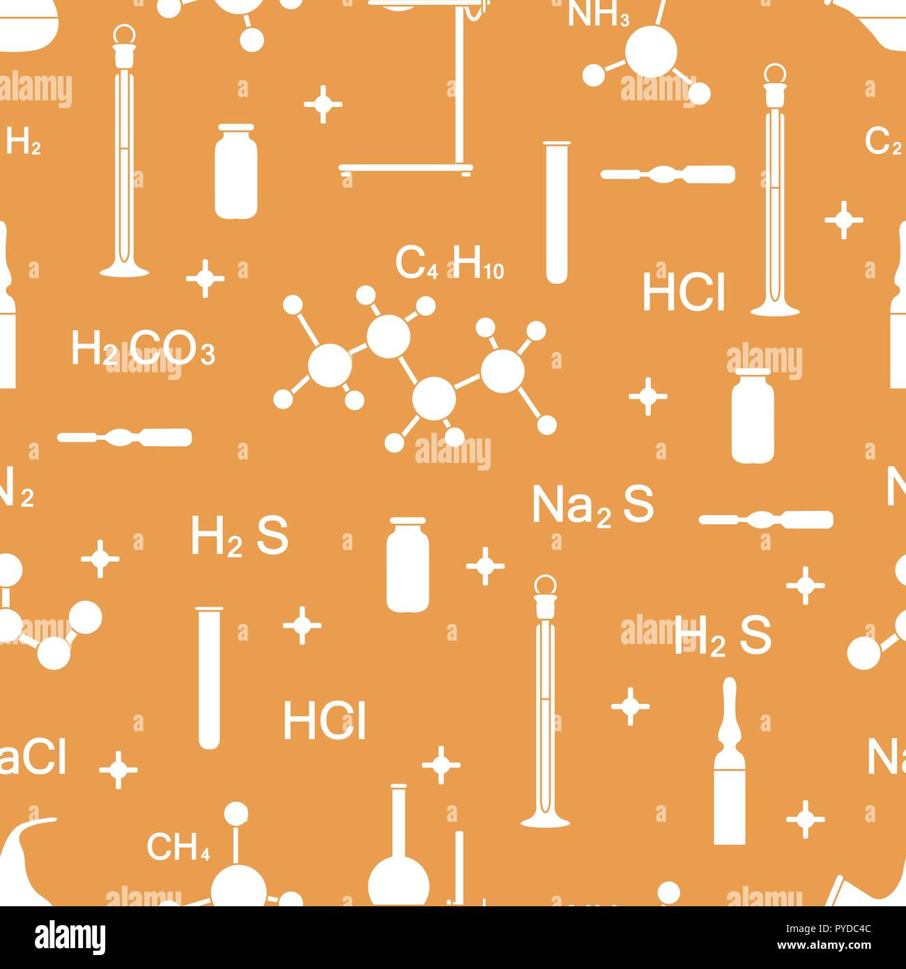 Scientific vector seamless pattern with flasks, test tubes, beakers ...