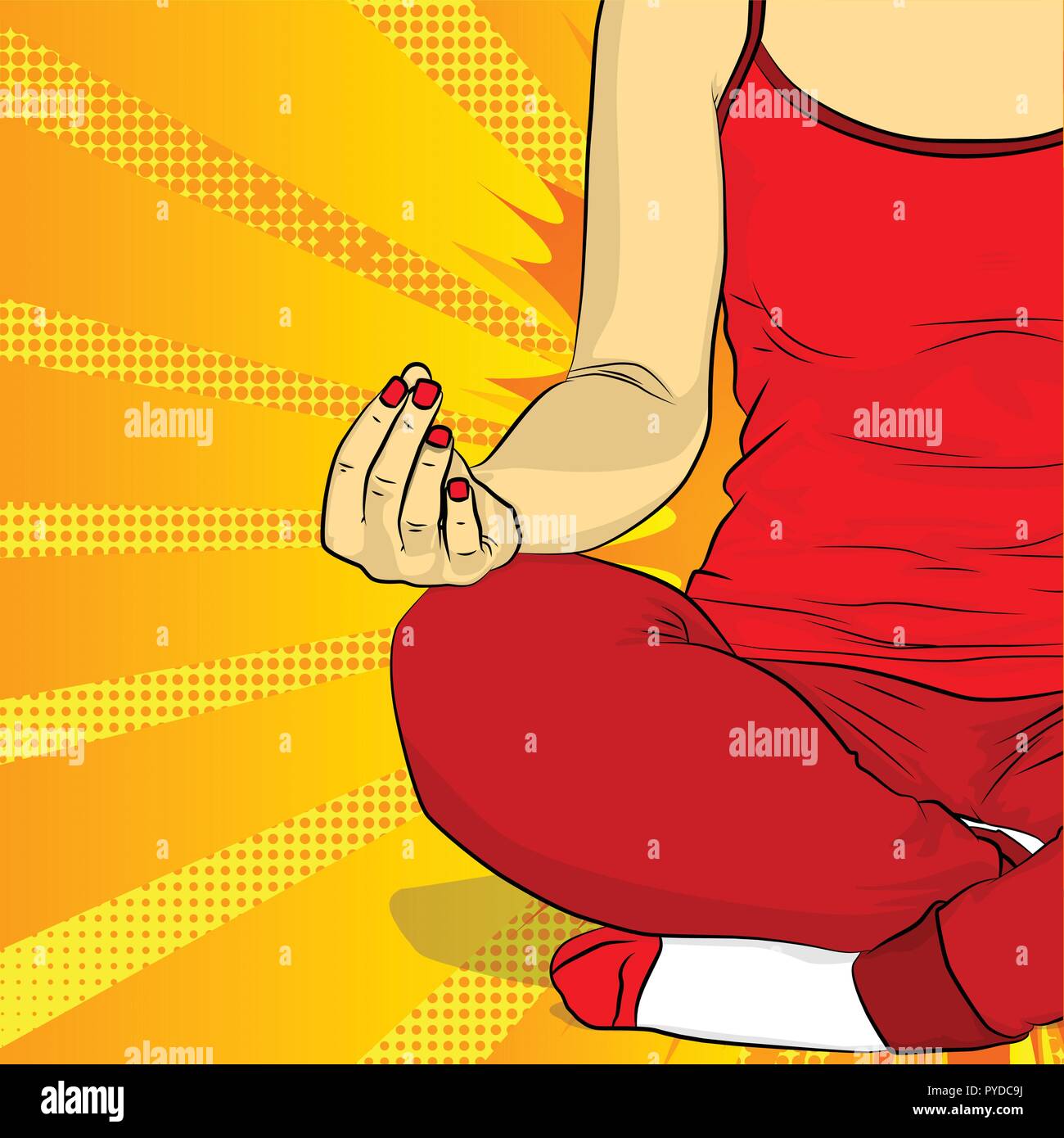 Yoga concept. Comic book style vector illustration of a woman doing ...