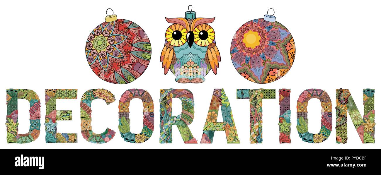 Hand-painted art design. Hand drawn illustration word DECORATION with ...