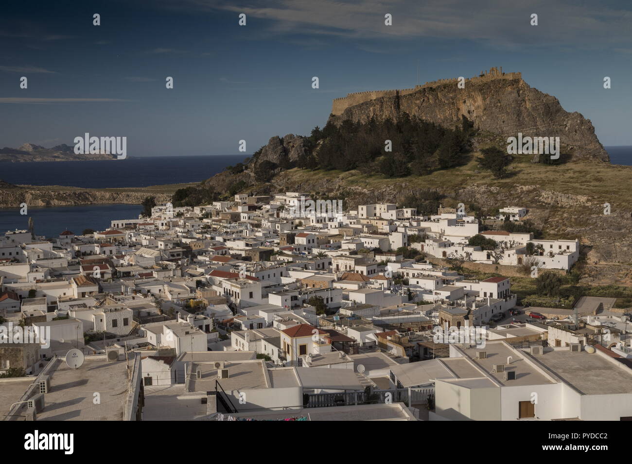 The ancient town of Lindos, on the south-east coast of Rhodes, Greece ...