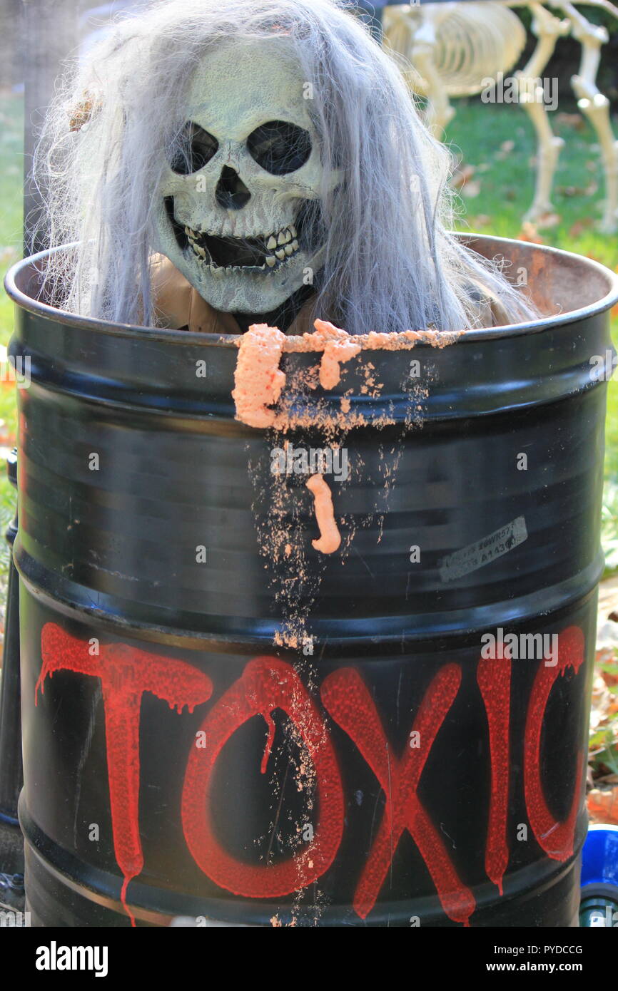 Zombie sitting in a metal barrel full of toxic waste as creative ...
