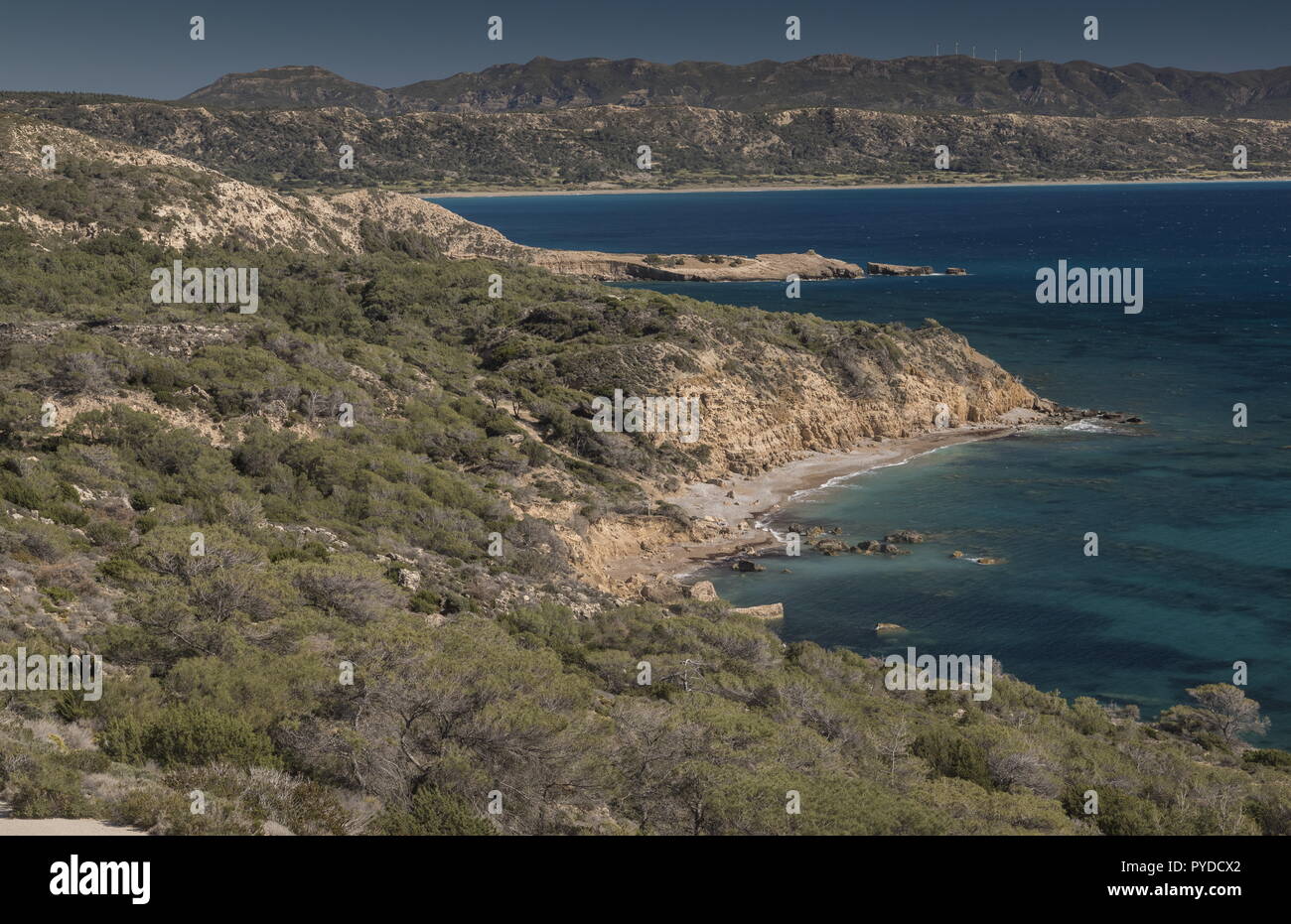 The wild and unspoilt western coast of Rhodes: Fournoi beach, below ...