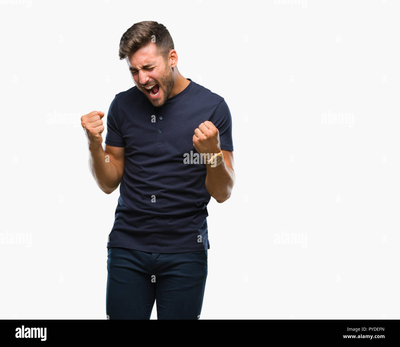 Young handsome man over isolated background very happy and excited ...