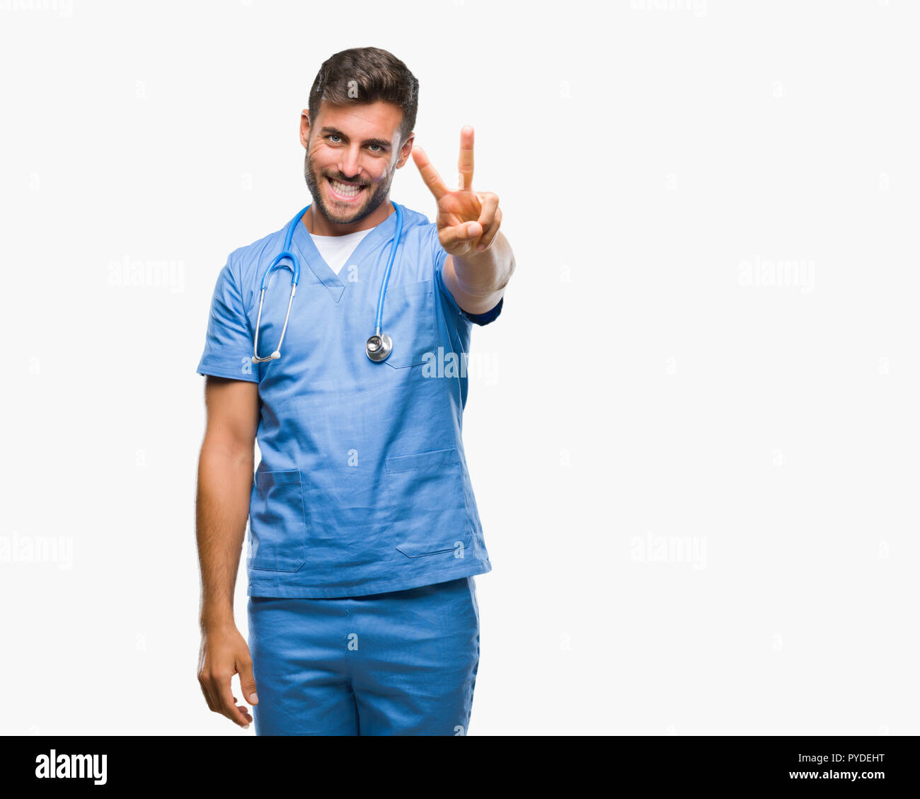 Young handsome doctor surgeon man over isolated background smiling ...