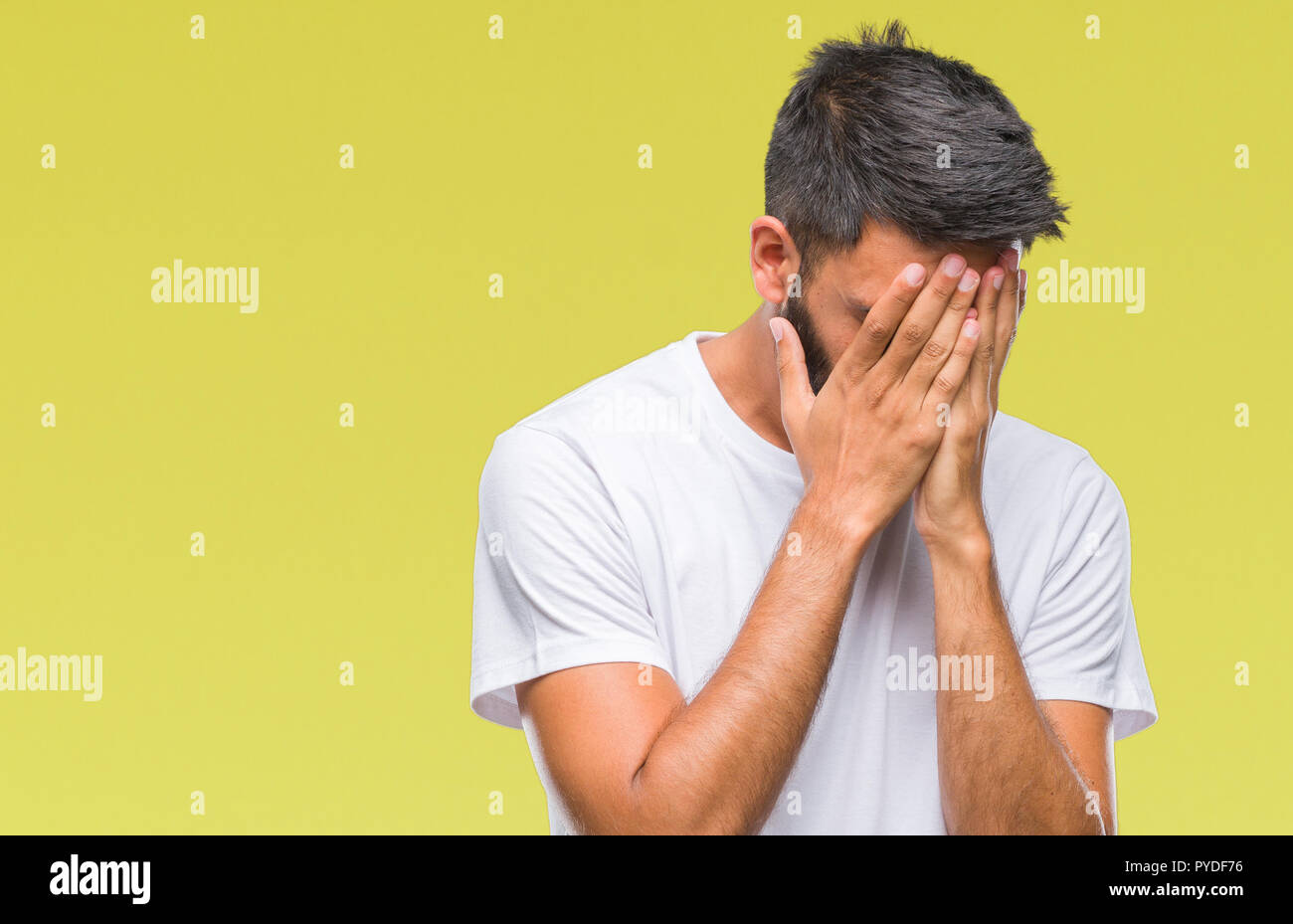 Adult hispanic man over isolated background with sad expression ...
