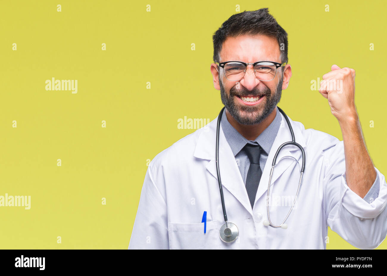 Adult hispanic doctor man over isolated background angry and mad ...