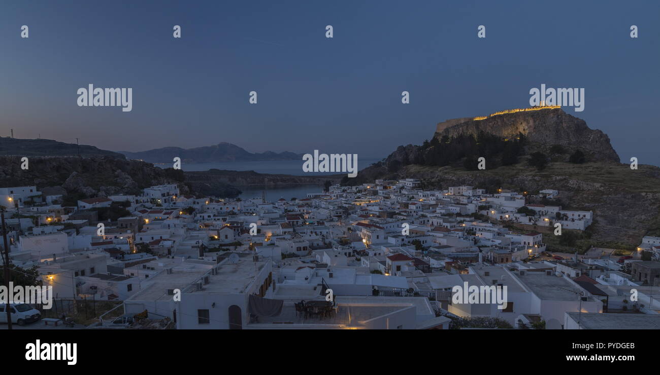 The ancient town of Lindos, on the south-east coast of Rhodes, Greece ...