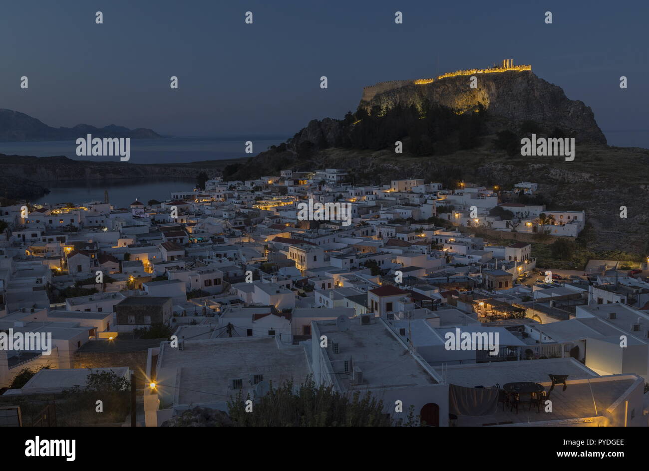 The ancient town of Lindos, on the south-east coast of Rhodes, Greece ...