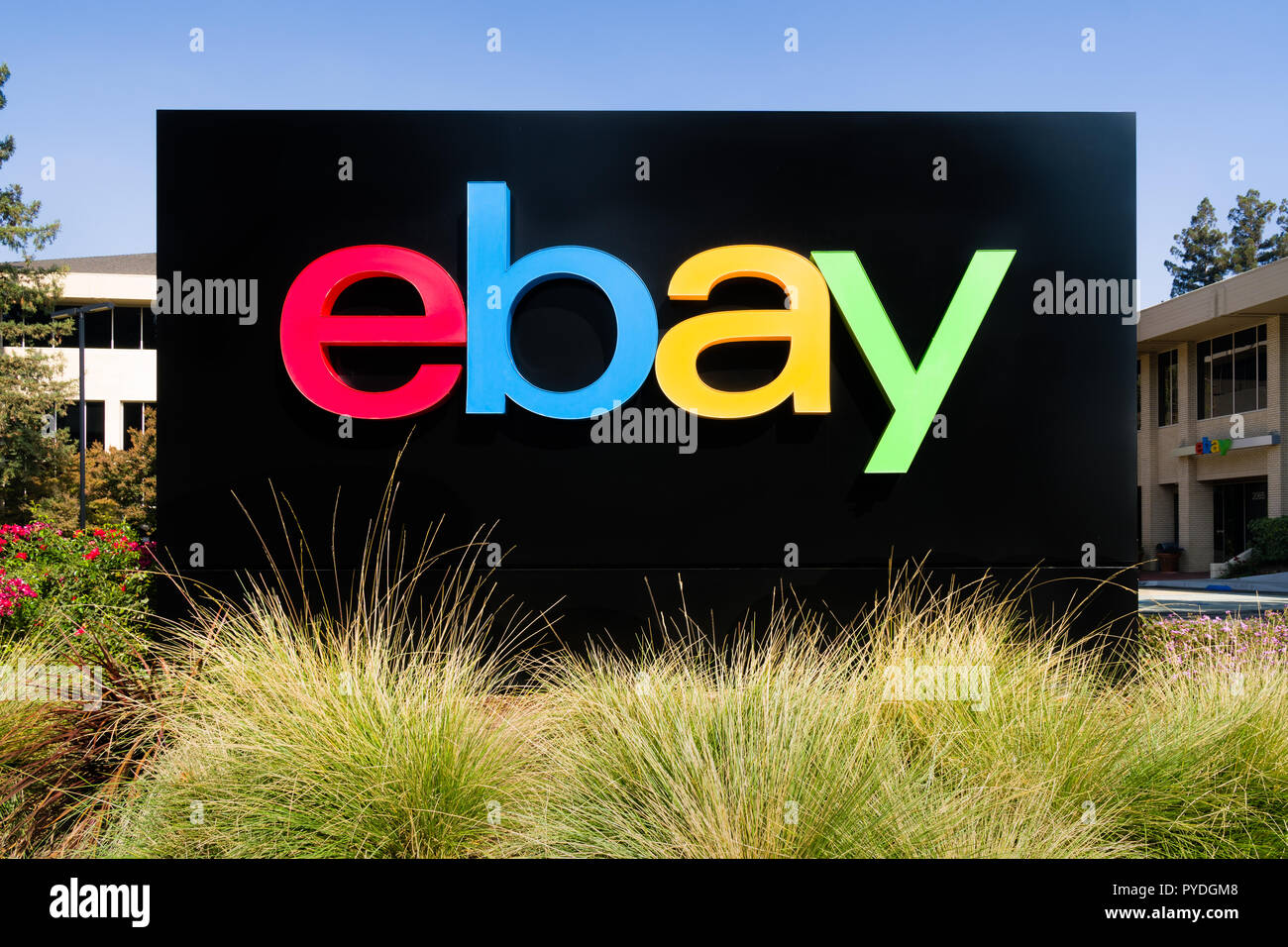 SAN JOSE, CA/USA - OCTOBER 21, 2018: eBay corporate headquarters logo ...