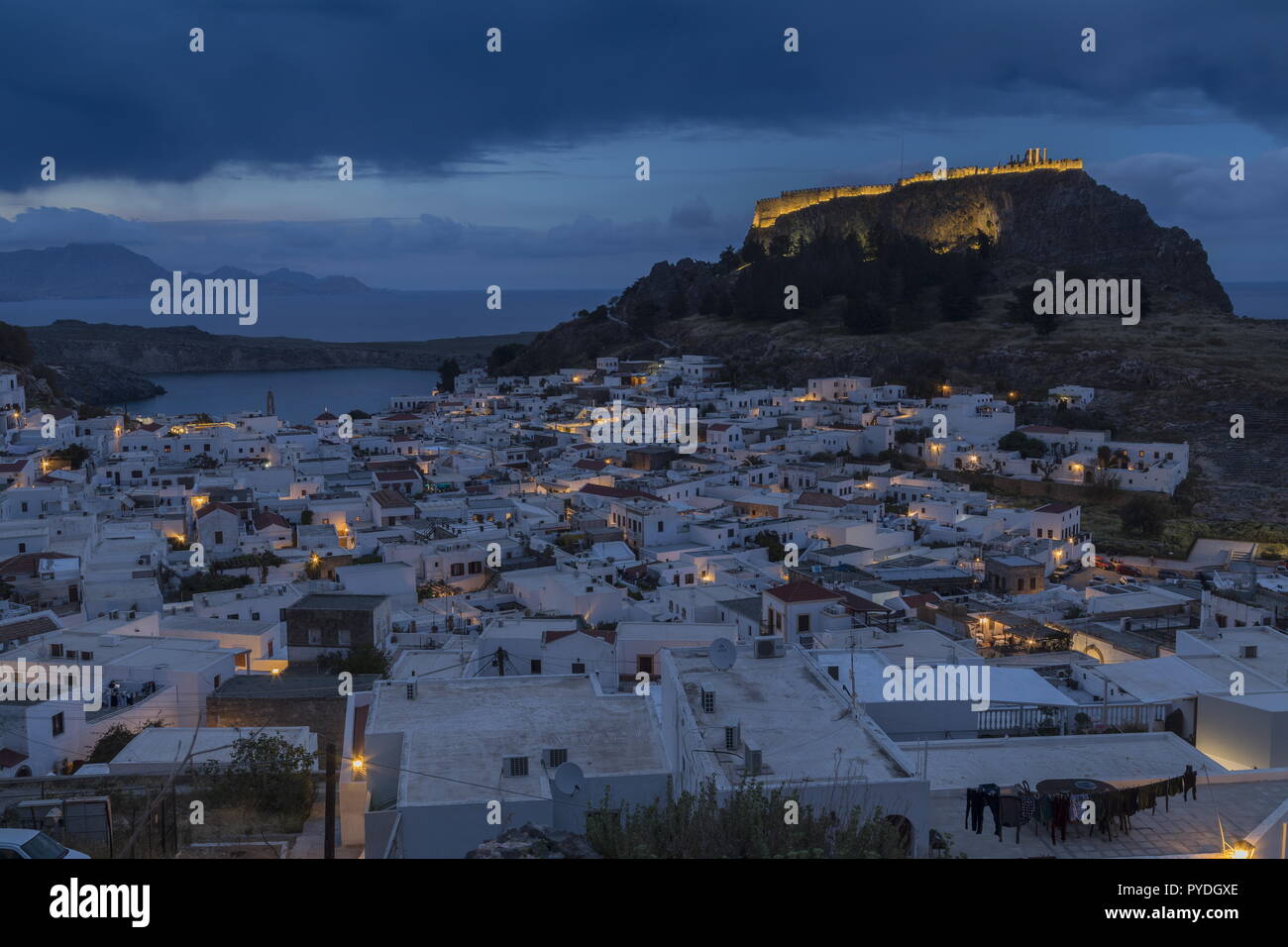 The ancient town of Lindos, on the south-east coast of Rhodes, Greece ...
