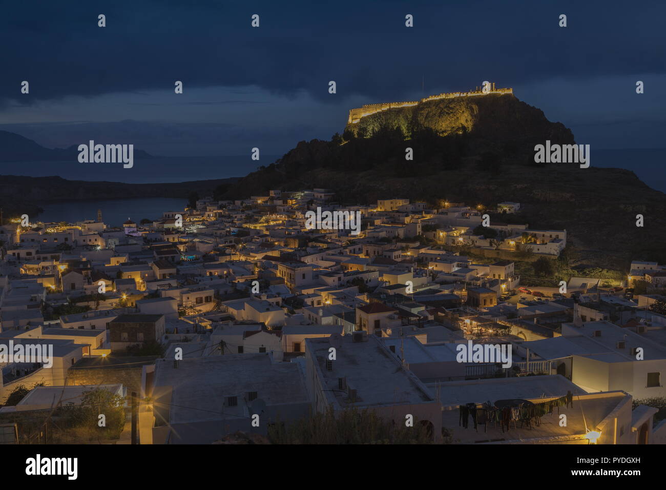 The ancient town of Lindos, on the south-east coast of Rhodes, Greece ...