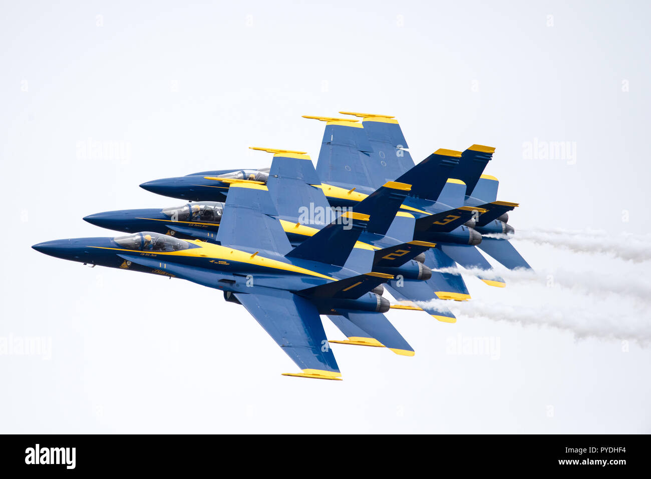 US Navy Blue Angels performing the Echelon Parade maneuver Stock Photo ...