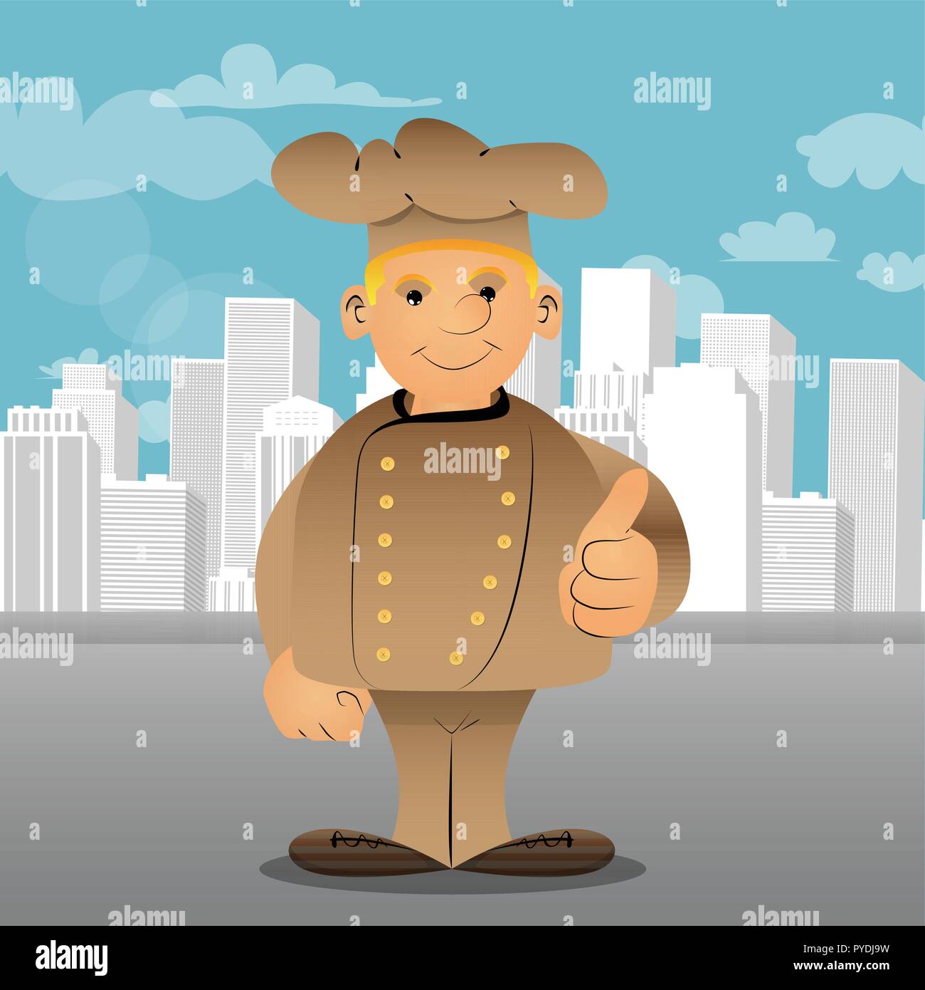 Fat male cartoon chef in uniform making thumbs up sign. Vector ...