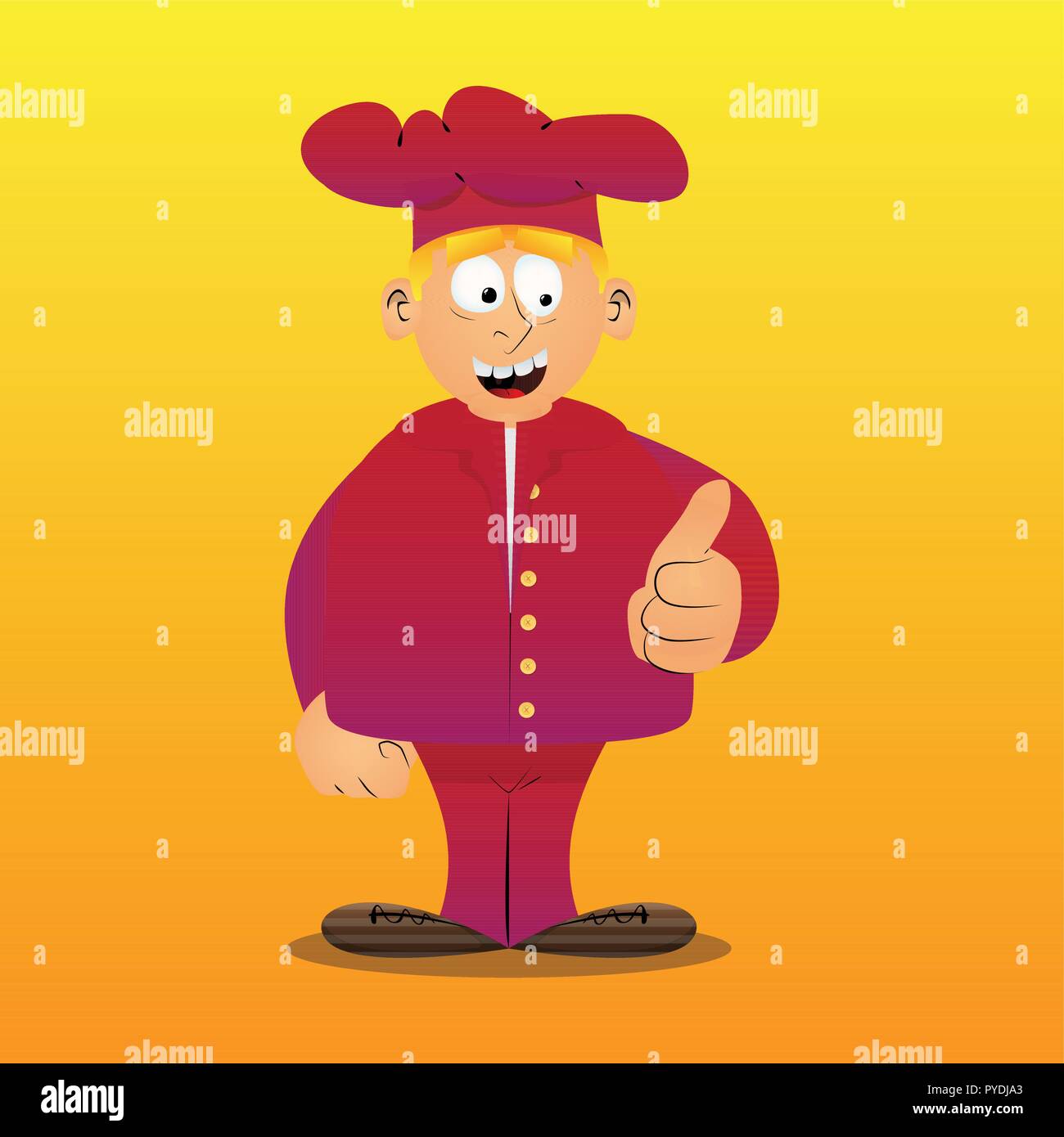 Fat male cartoon chef in uniform making thumbs up sign. Vector ...