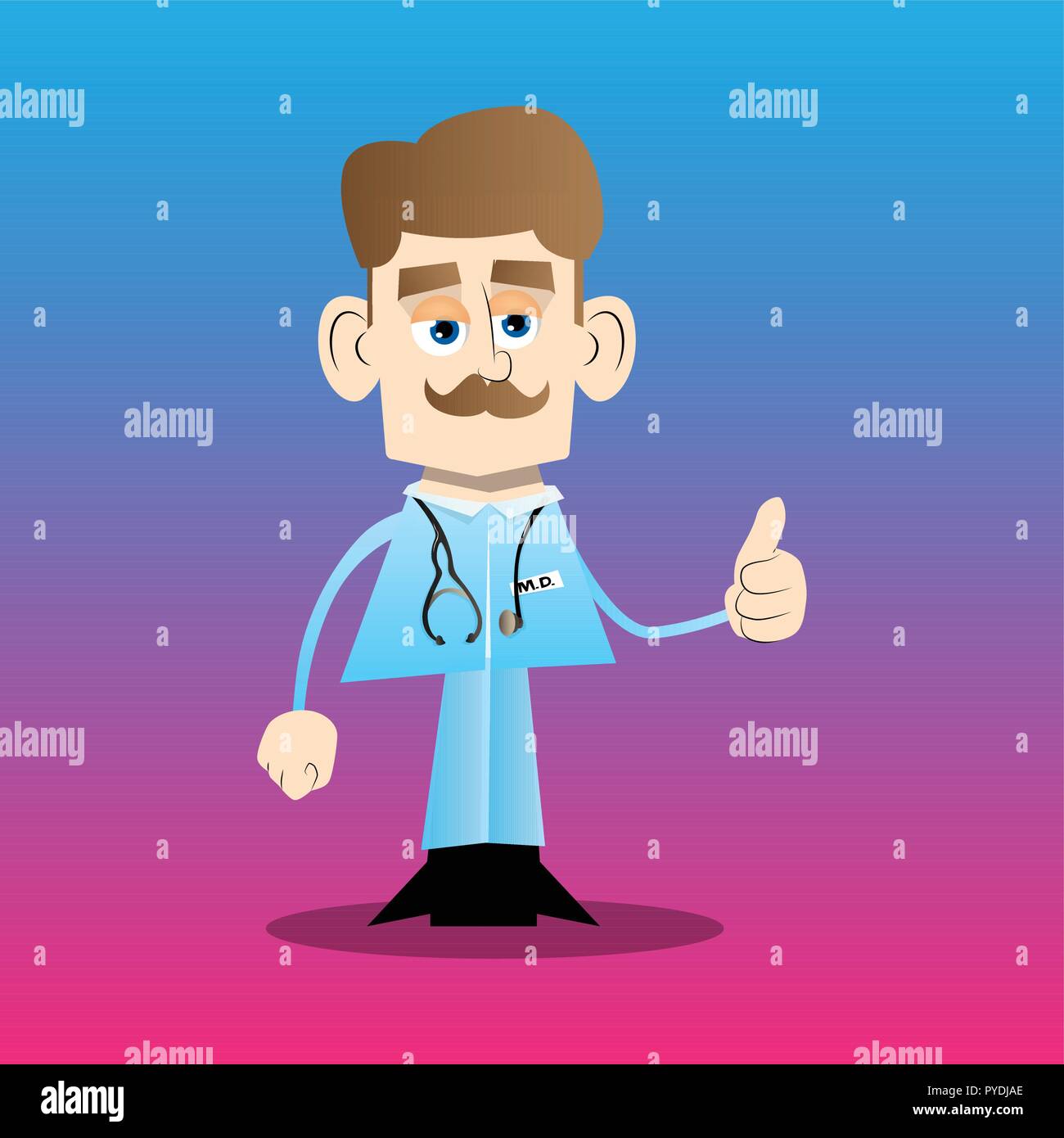 Funny cartoon doctor making thumbs up sign. Vector illustration Stock ...