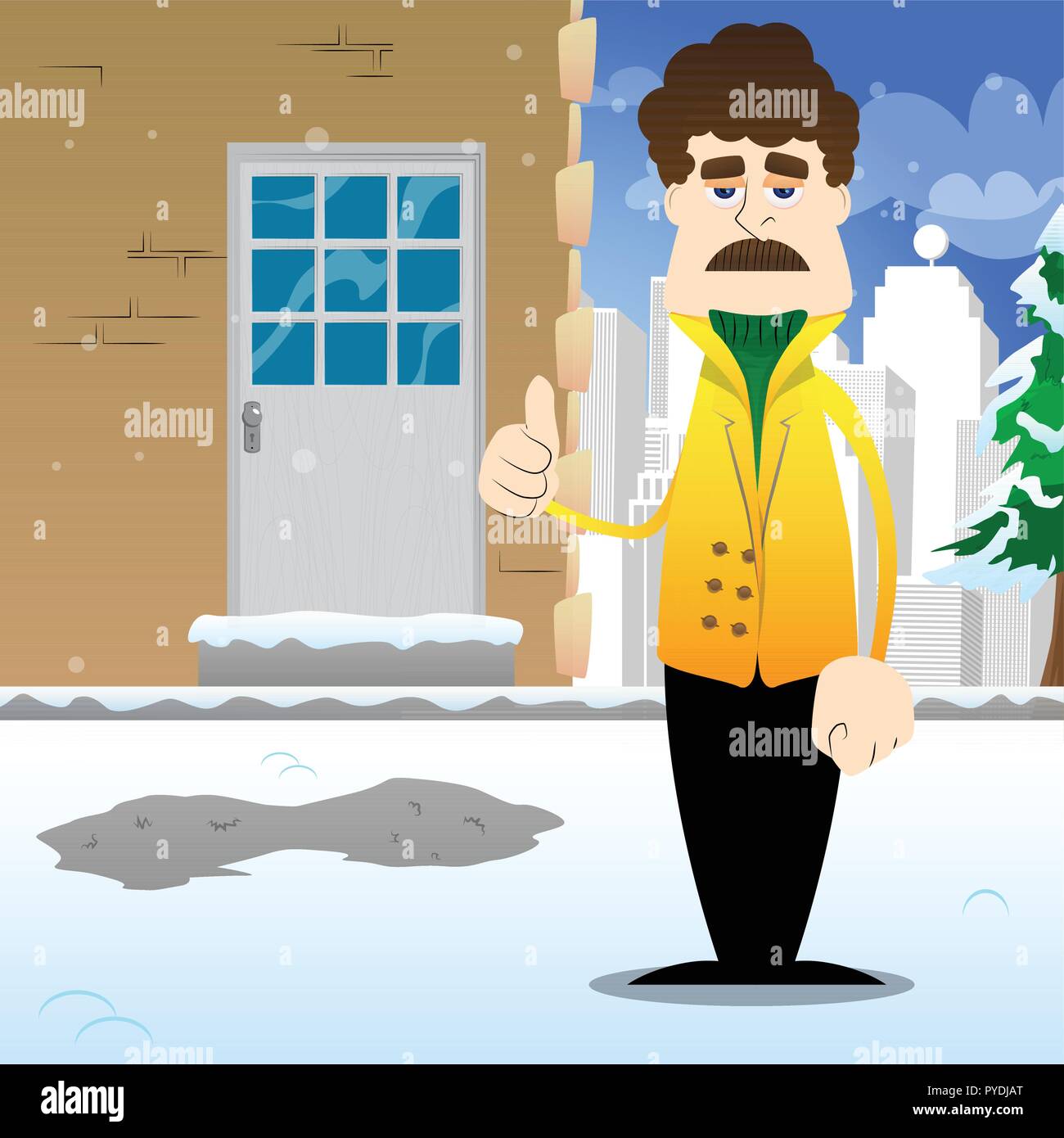 Funny cartoon man dressed for winter making thumbs up sign. Vector ...